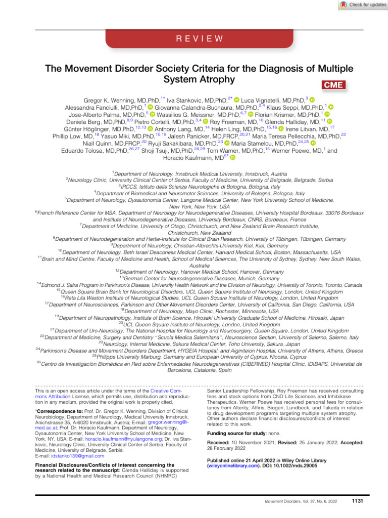 The Movement Disorder Society Criteria For The Diagnosis of Multiple ...