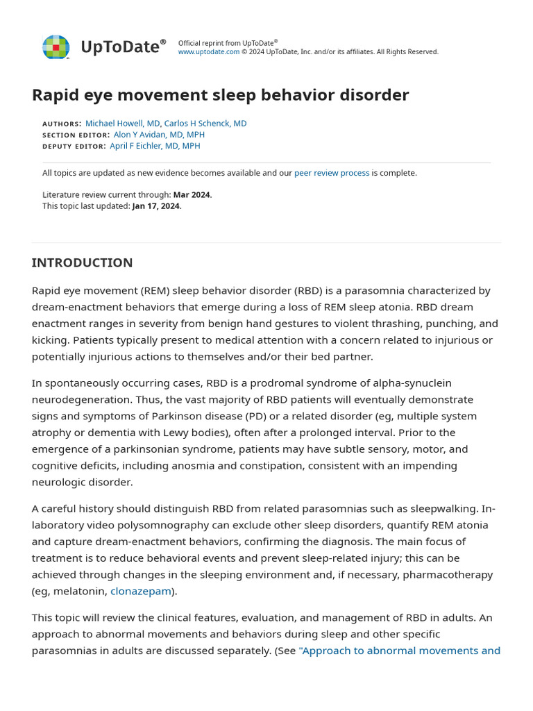 Rapid Eye Movement Sleep Behavior Disorder | PDF | Clinical Medicine | Human Diseases And Disorders