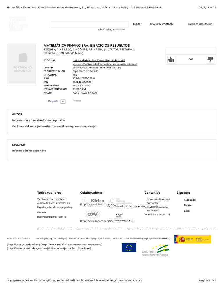 MatemticaFinanciera EjerciciosResueltosdeBetzuenA BilbaoA GmezR e PeaJ ...