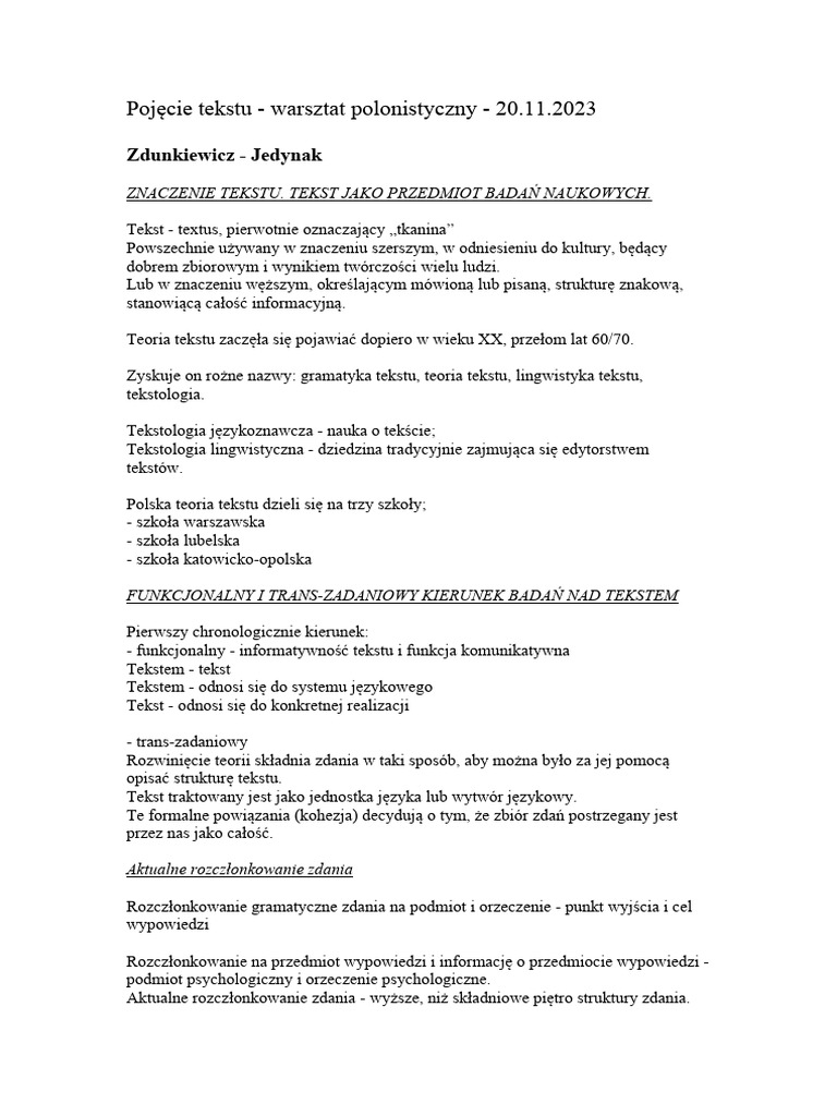 Pojęcie Tekstu | PDF