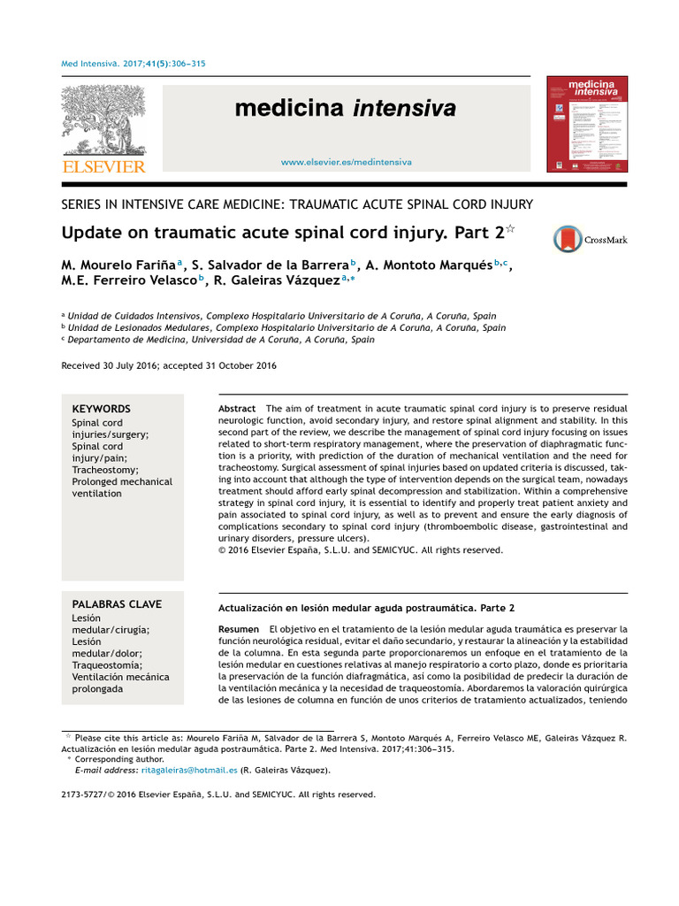 FARINA e COLS, 2017 - Update On Traumatic Acute Spinal Cord Injury | PDF | Spinal Cord Injury | Pain