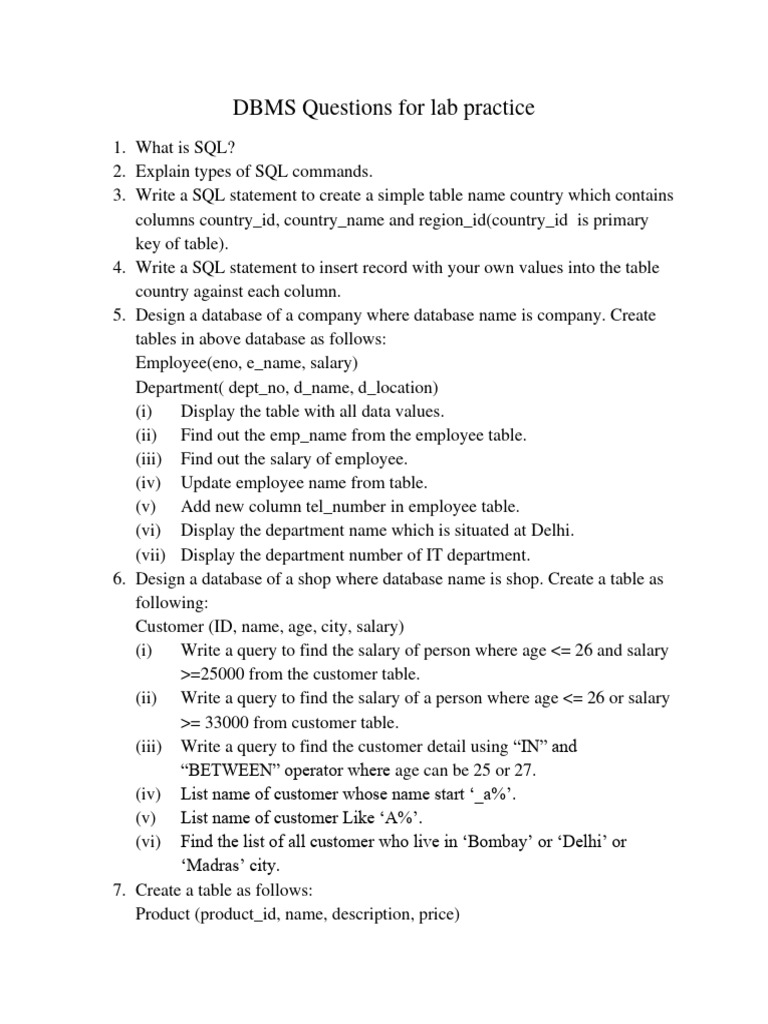 Database (SQL Lab Question) | PDF | Databases | Information Science