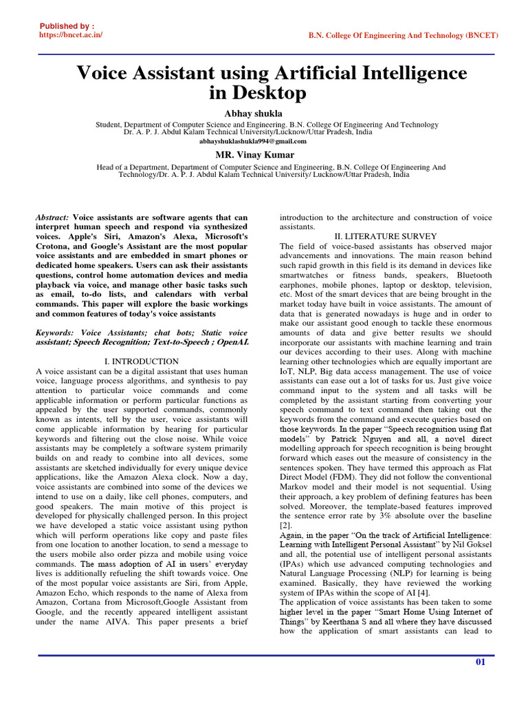 Voice Assistant Using Artificial Intelligence IJERTV11IS050242 | PDF | Speech Synthesis | Speech ...