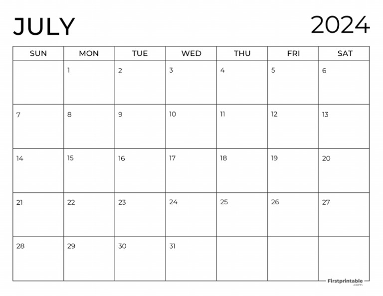 July Calendar 2024 Blank Landscape | PDF