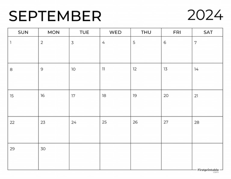 September Calendar 2024 Blank Landscape - Firstprintable - Com | PDF