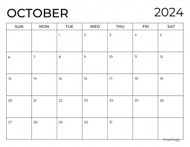 October Calendar 2024 Blank Landscape - Firstprintable - Com | PDF