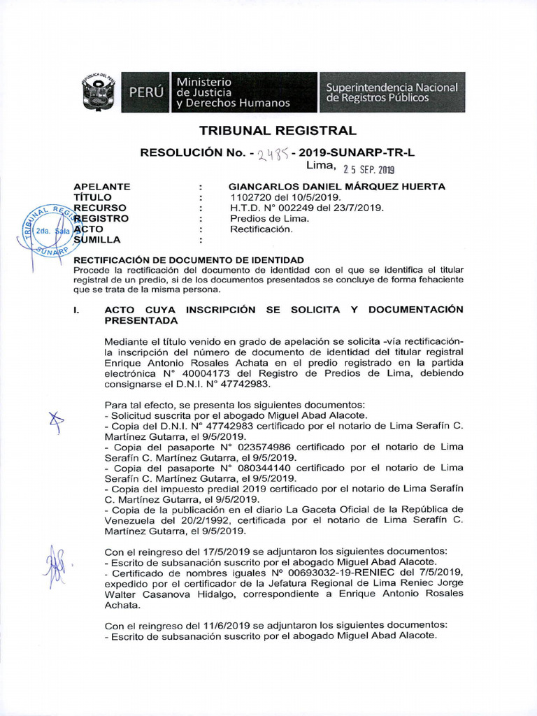 2485 2019 Sunarp TR L | PDF | Documento de identidad | Gobierno y personalidad