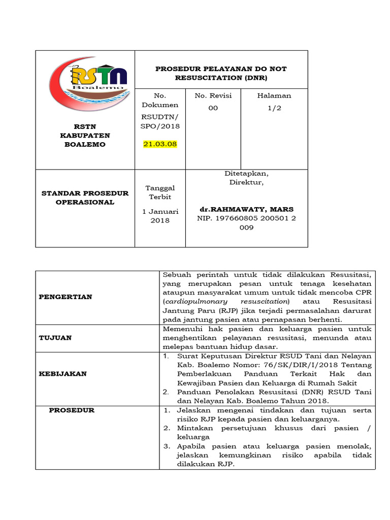 Prosedur DNR RSUD Boalemo | PDF