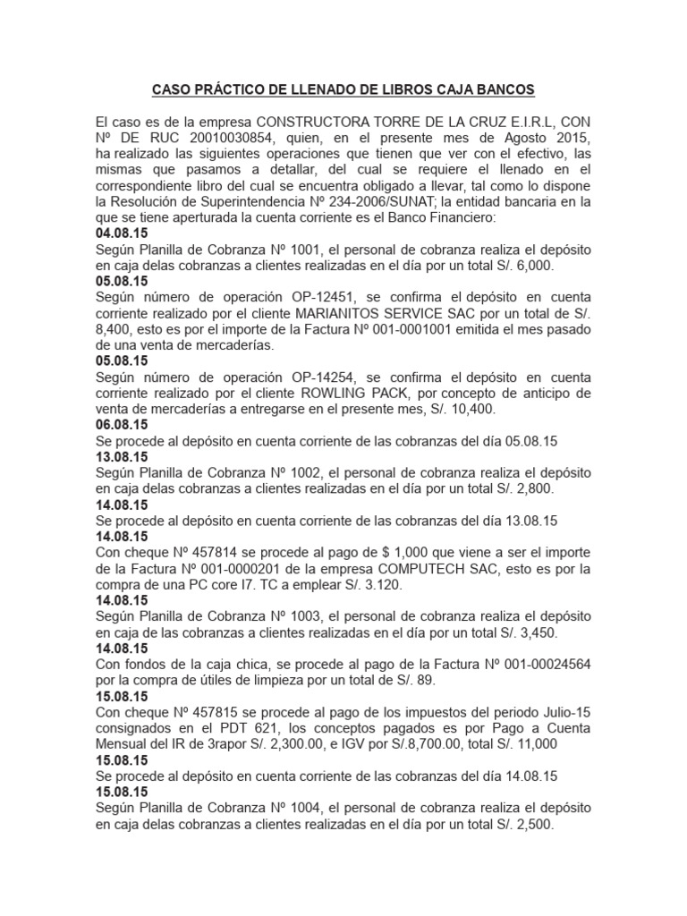 Caso Practico de Llenado de Libros Caja Bancos 1 2 | PDF | Bancos | Inversiones