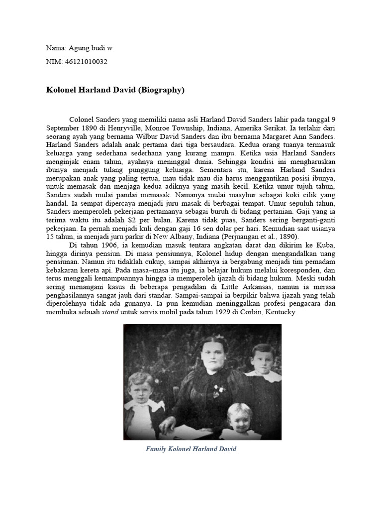 Biografi Kolonel Sanders, Pendiri KFC | PDF
