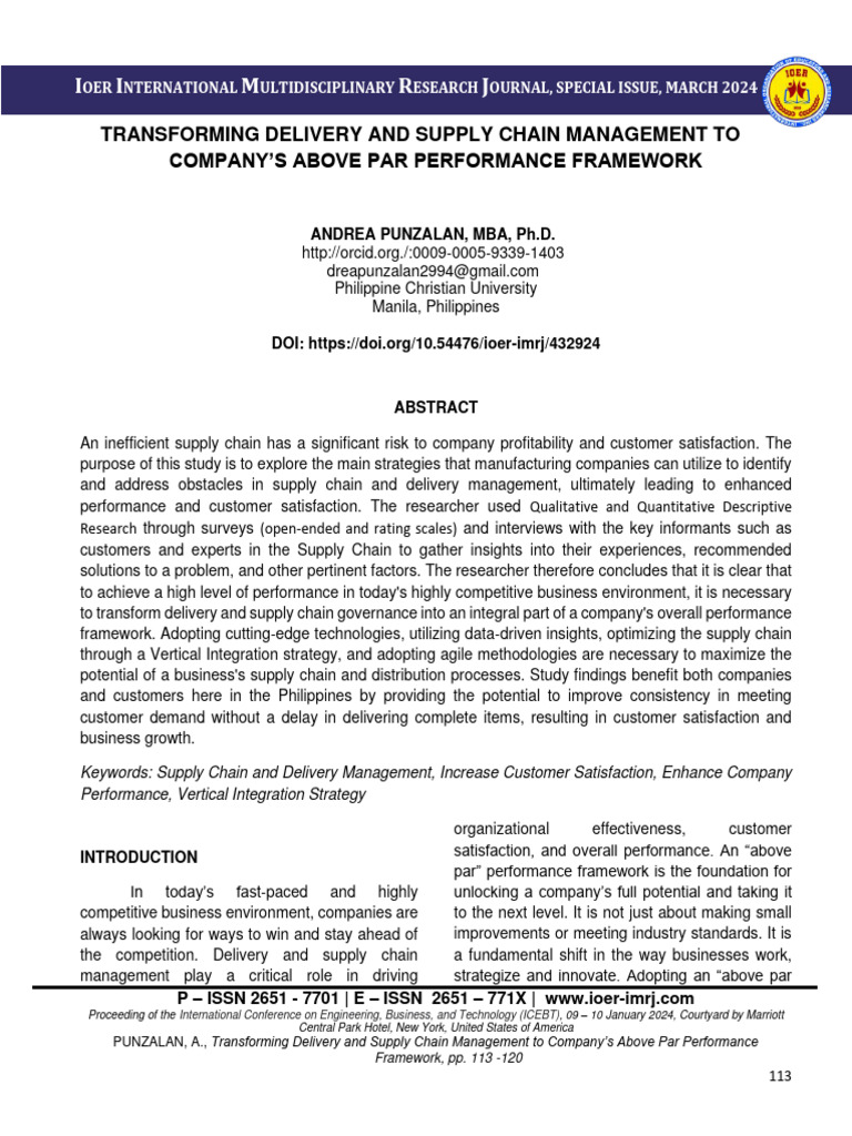 Transforming Delivery and Supply Chain Management to Company’s Above ...