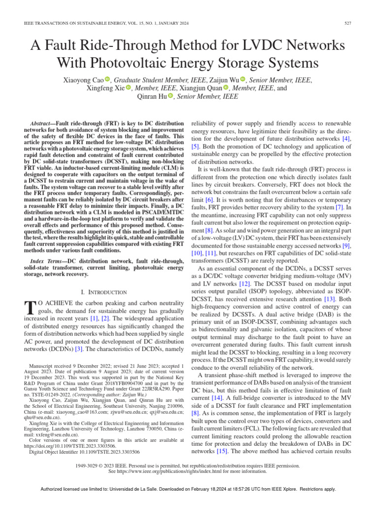 A Fault Ride-Through Method For LVDC Networks With Photovoltaic Energy Storage Systems | PDF ...