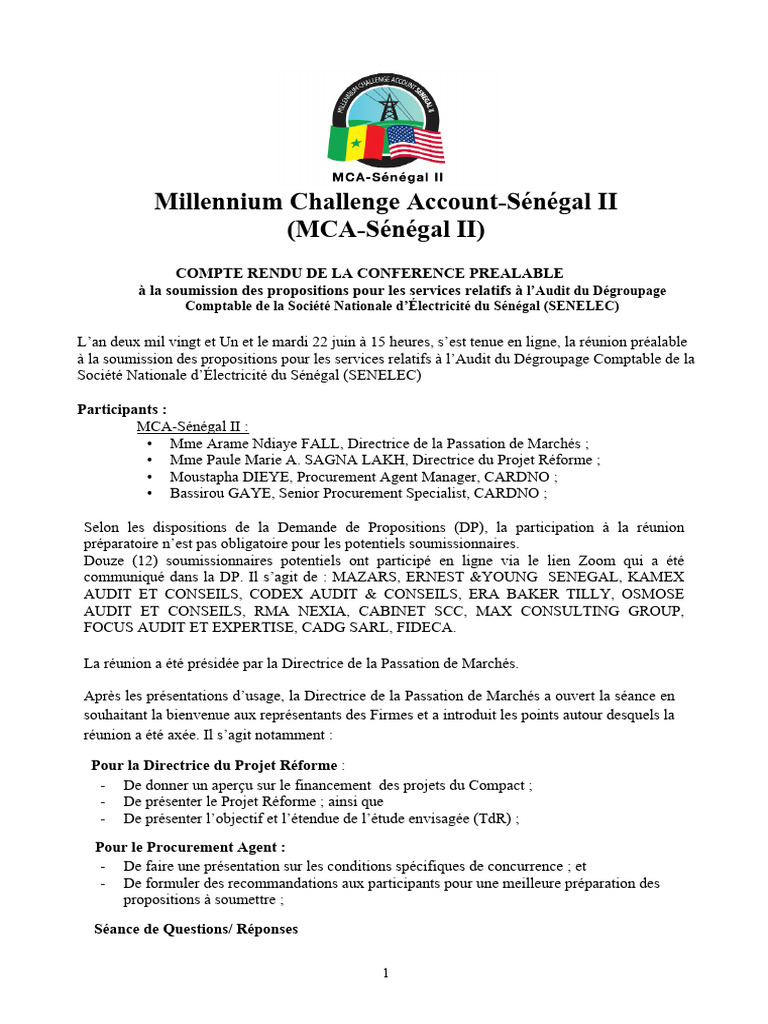 Compte Rendu Réunion Préparatoire Soumission RFP Dégroupage Comptable ...