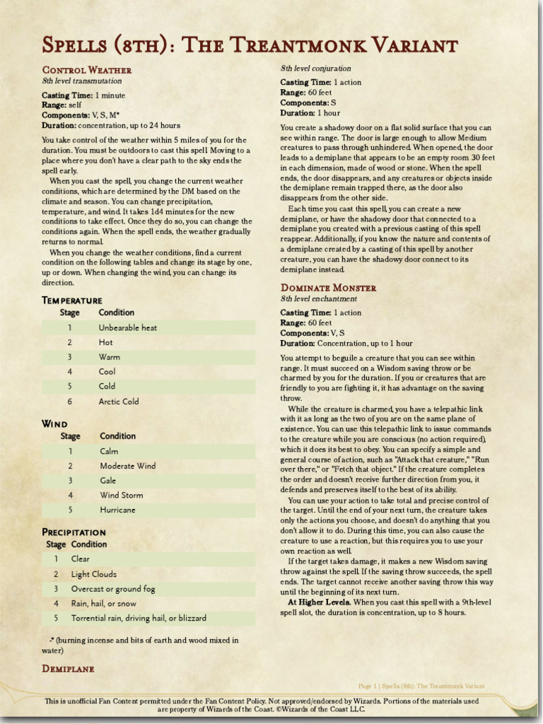 8th-Level Spells Treantmonk Variant | PDF | Wound | Weather