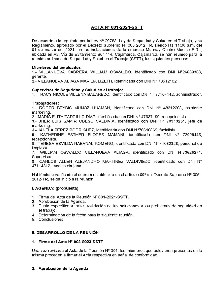 Reunión de Seguridad y Salud 2024 | PDF | Finanzas y dinero