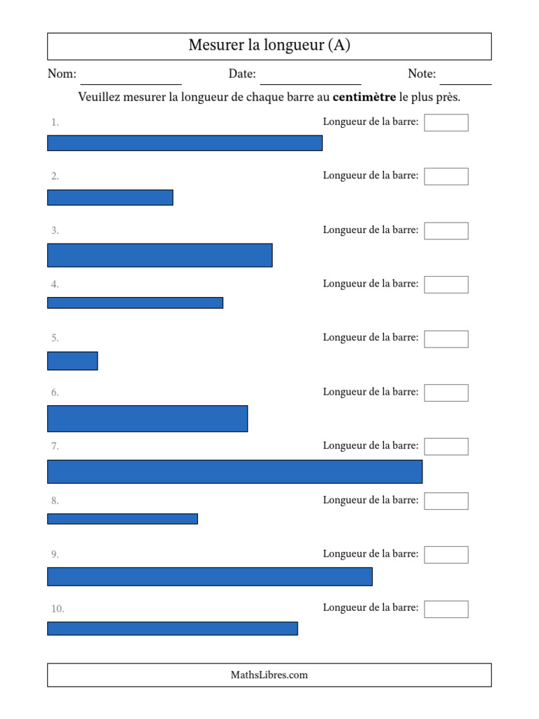 Exercice de mesure de longueur CE1 | PDF
