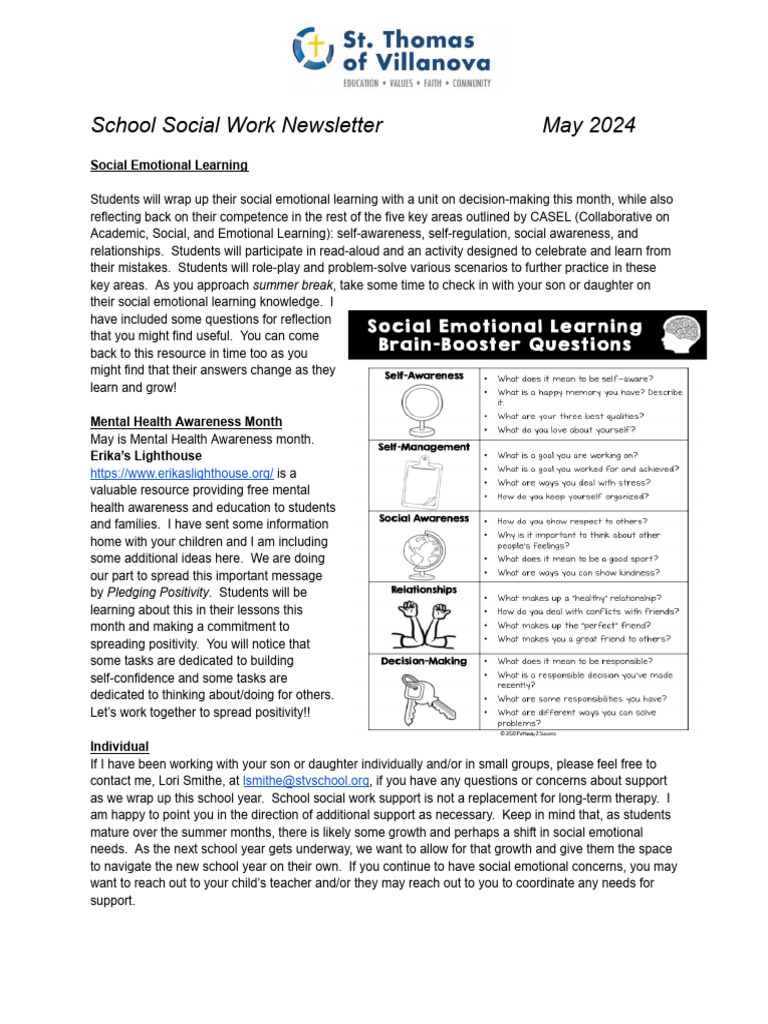 Social Work Newsletter May 2024 | PDF | Mental Health | Learning