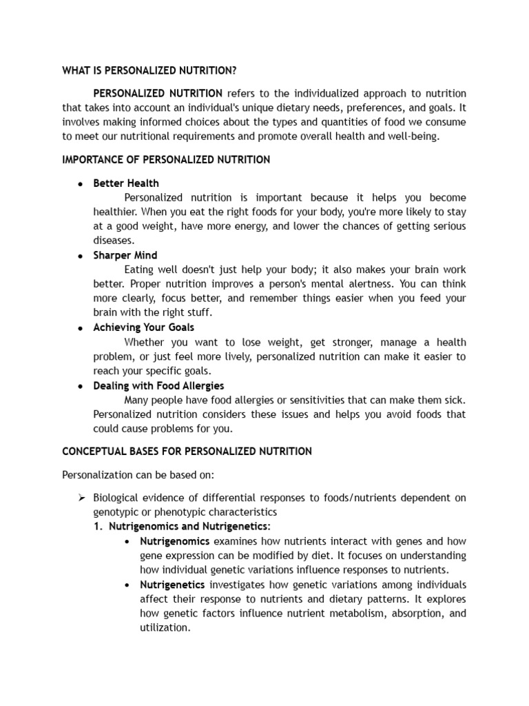 What Is Personalized Nutrition | PDF | Nutrition | Diet & Nutrition