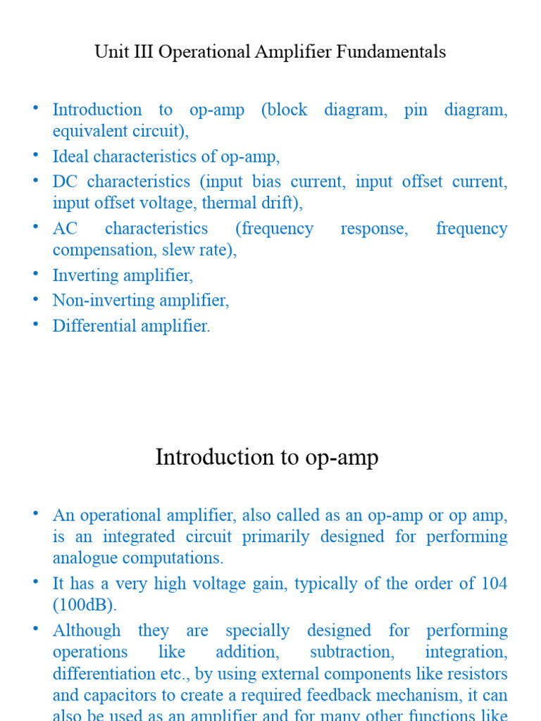 Unit 3 Operational Amplifier Fundamentals | PDF | Operational Amplifier ...