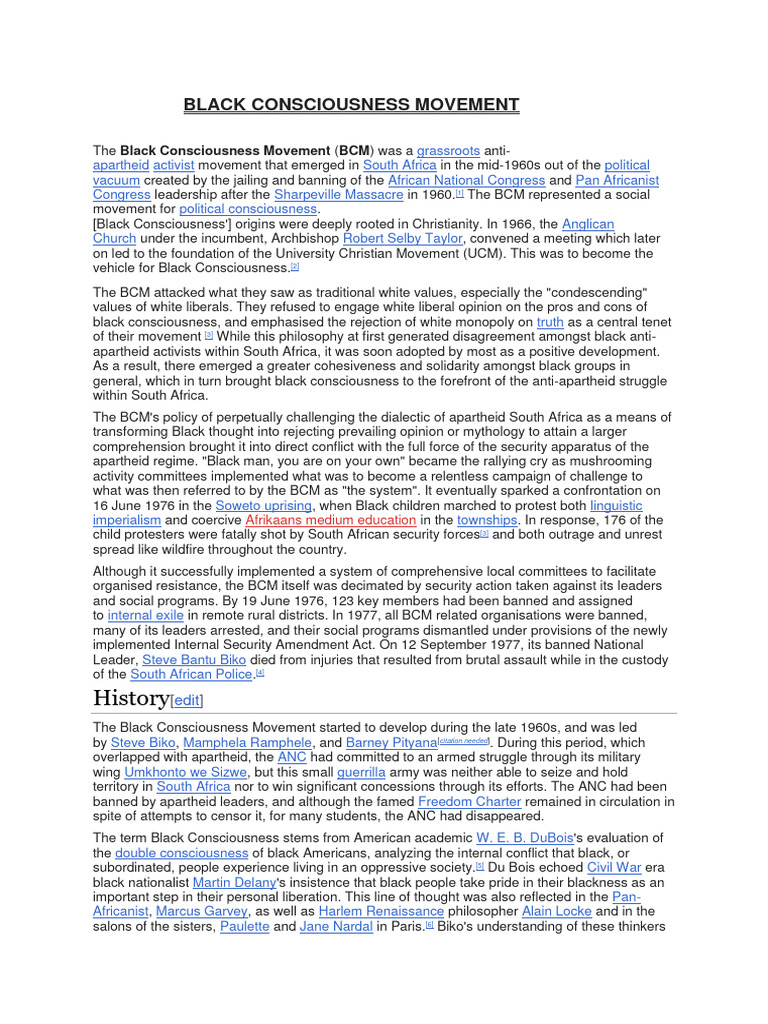 Black Consciousness Movement | PDF | South Africa | Apartheid