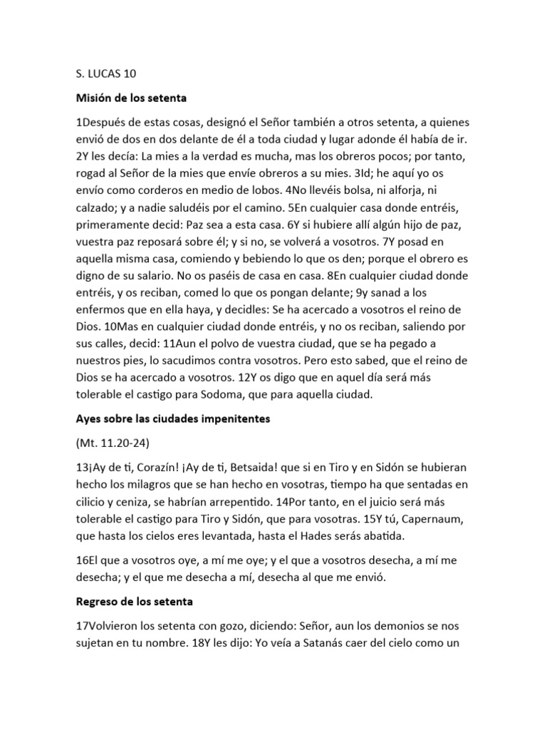 Misión de los Setenta en Lucas 10 | PDF | Creencia religiosa y doctrina ...