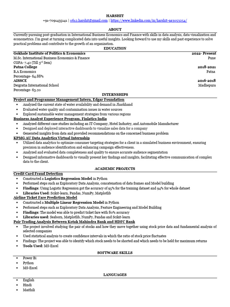 Harshit Resume | PDF | Data Analysis | Analytics
