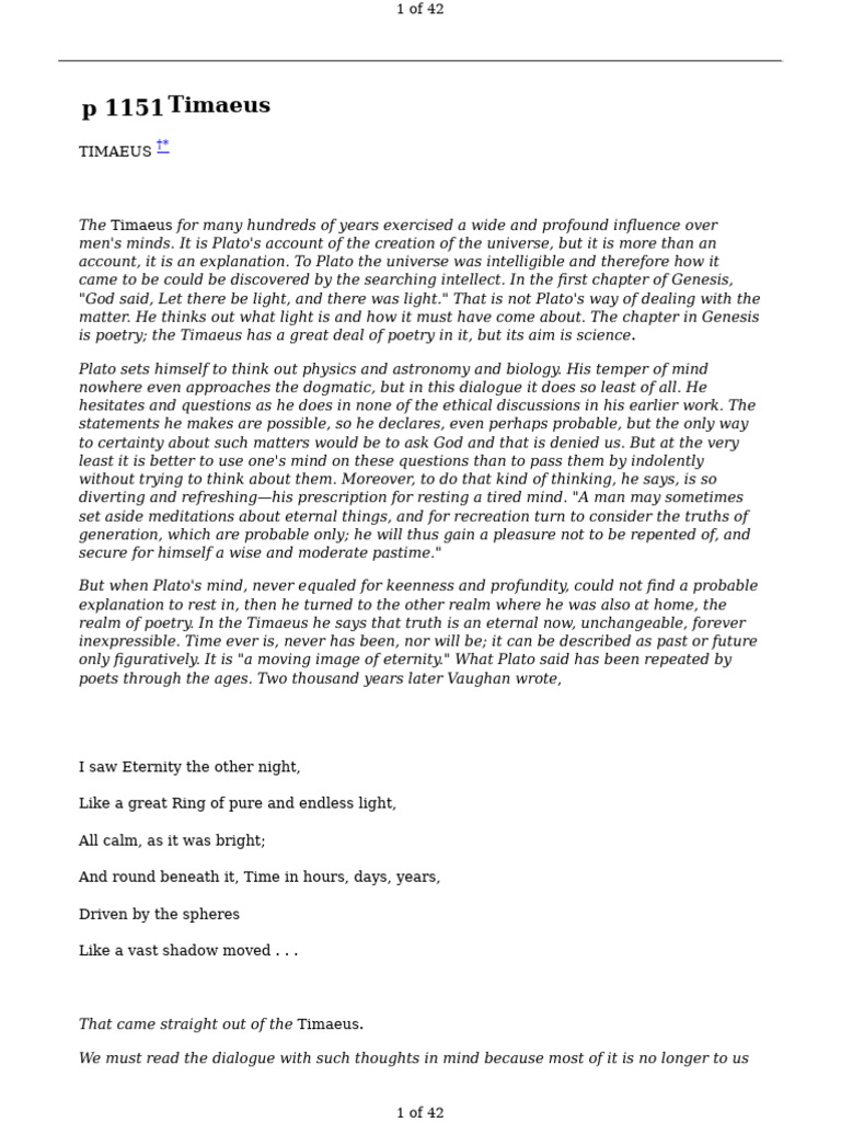Timaeus - Plato - 2882 | PDF | Plato