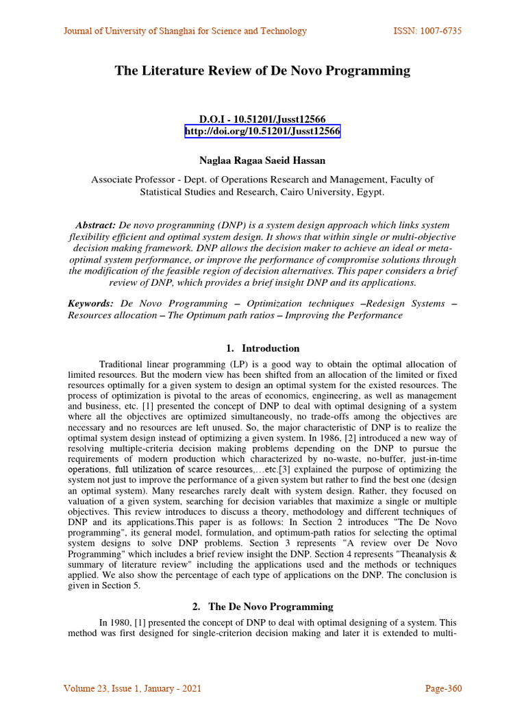 The Literature Review of de Novo Programming3 | PDF | Mathematical ...