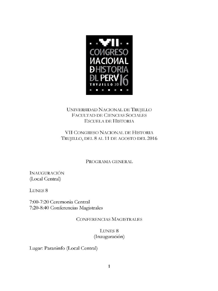 Programa Vii Congreso Nacional de Historia | PDF
