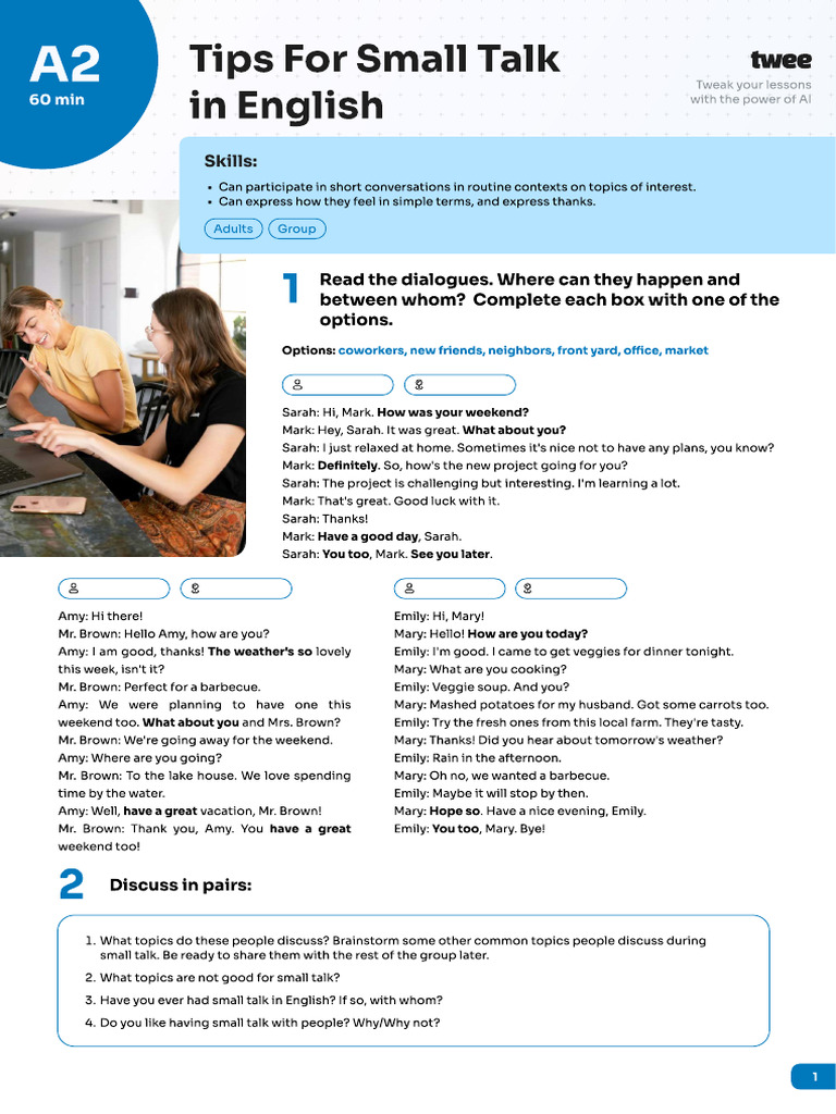 Small Talk A2 | PDF | Learning | Human Communication