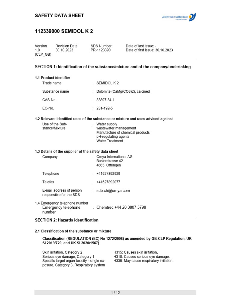 Semidol k2 Msds | PDF | Dangerous Goods | Occupational Safety And Health