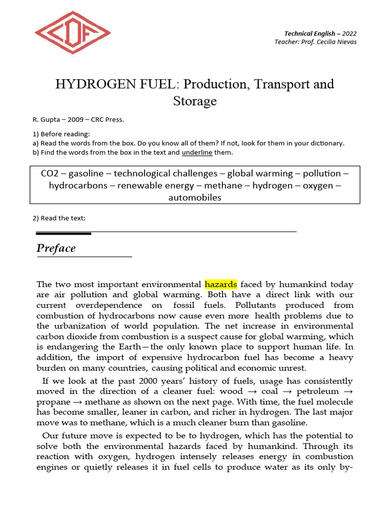 Class 4 - HYDROGEN FUEL - adaptation | PDF | Fuels | Hydrocarbons