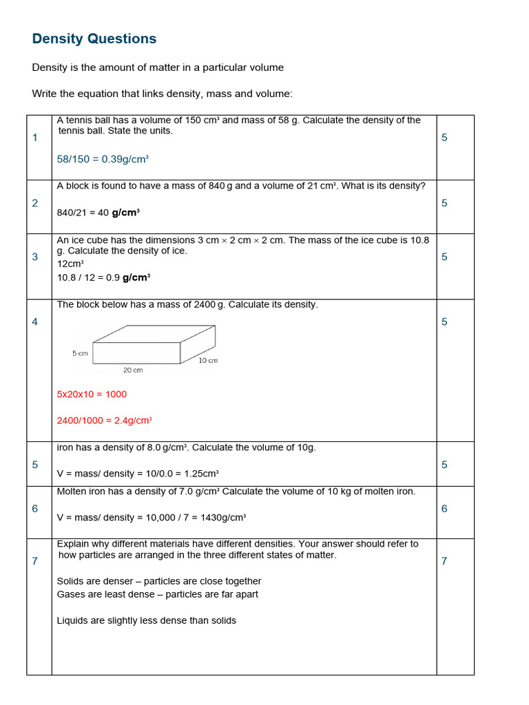 Density calculations easier MS | PDF | Density | Volume