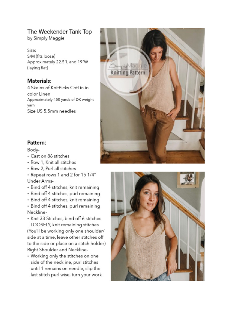 The Weekender Tank Top Pattern PDF | PDF | Knitting | Textiles