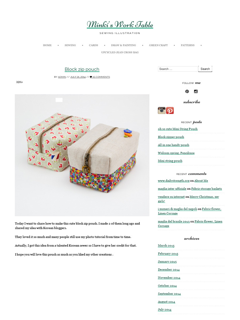 Block Zip Pouch - Minki's Work Table | PDF | Textiles | Sewing