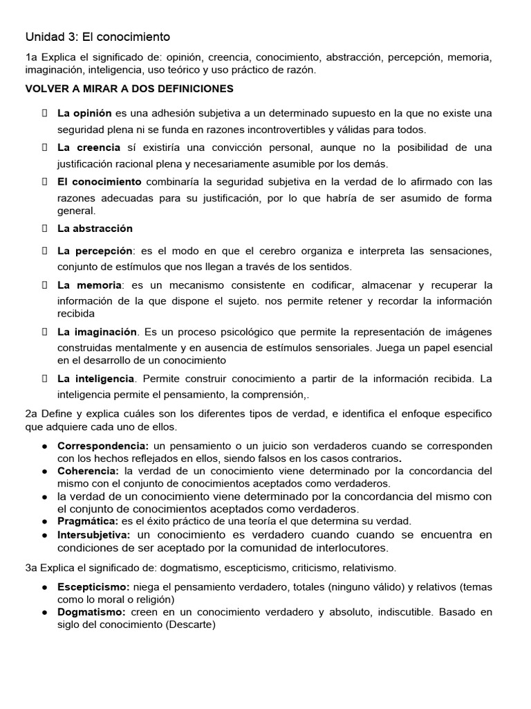 Recuperación Filosofía Tema 3 | PDF | Conocimiento | Verdad