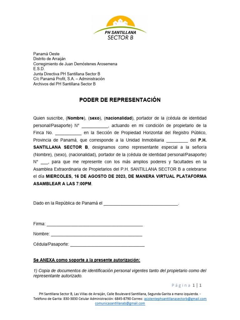 CARTA PODER DE REPRESENTACIÓN | PDF