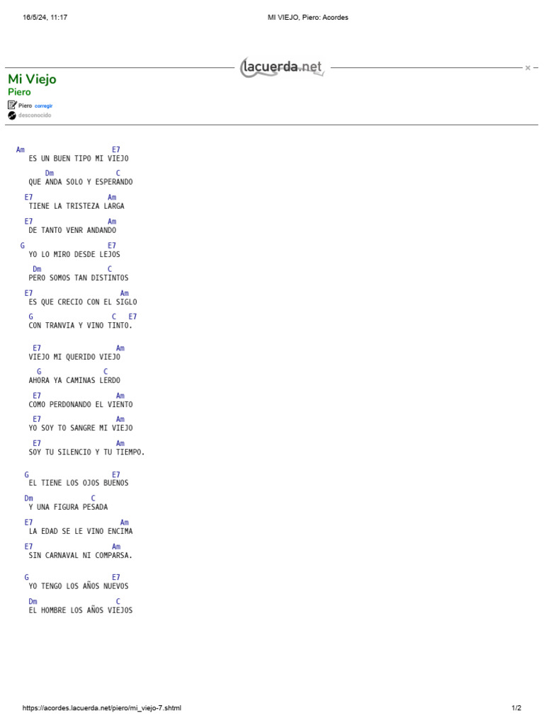 MI VIEJO- Piero Acordes guitarra | PDF