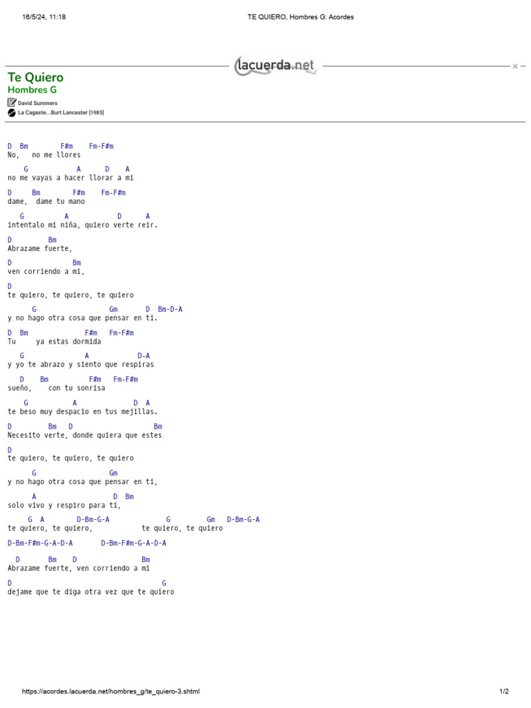 TE QUIERO - Hombres G - Acordes Guitarra | PDF