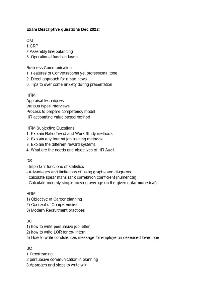 Exam Descriptive Questions-Dec 2022 | PDF | Strategic Management ...