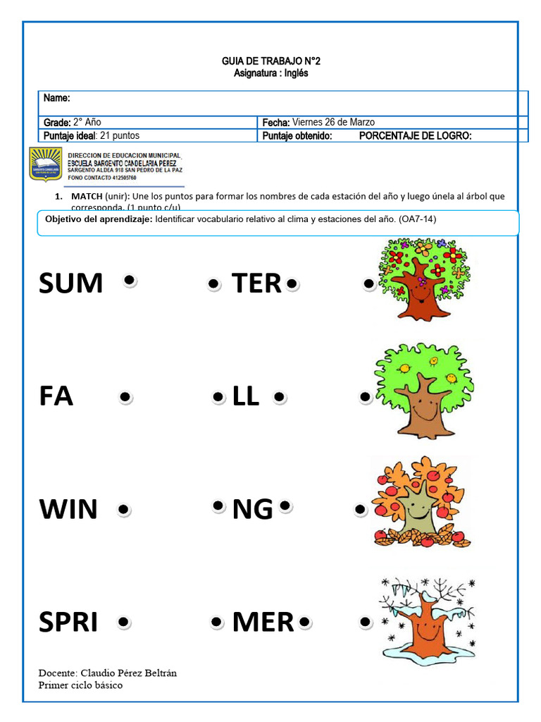 Vocabulario de Clima y Estaciones 2° Año | PDF