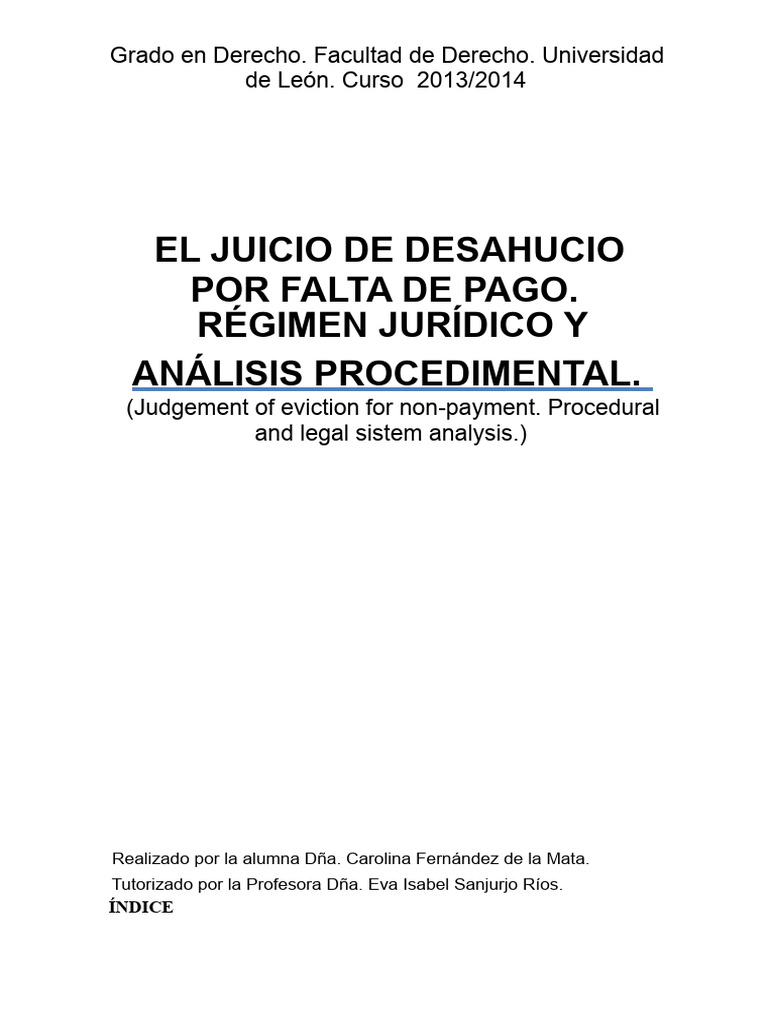 Juicio de Desahucio por Falta de Pago | PDF | Ley procesal | Demanda ...