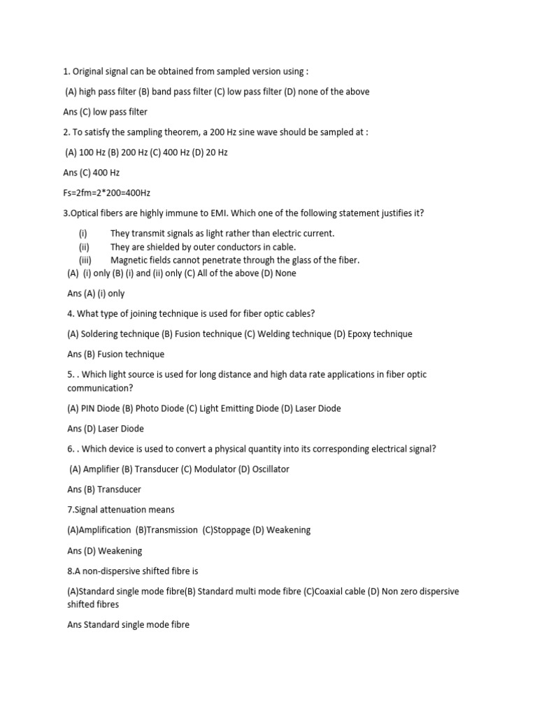 PREVIOUS QUESTIONS | PDF | Modulation | Channel Access Method