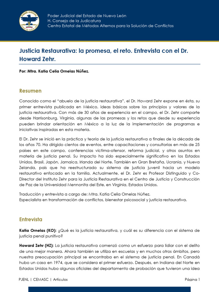 Entrevista DR - Howard Zehr | PDF | La justicia restaurativa | Justicia