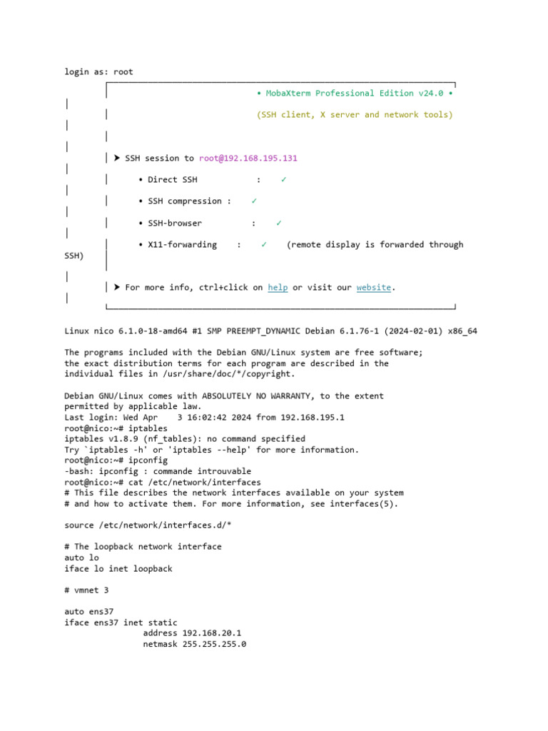 MobaXterm 192.168.195.131 20240419 232151 | PDF | Network Protocols | Computer Networking