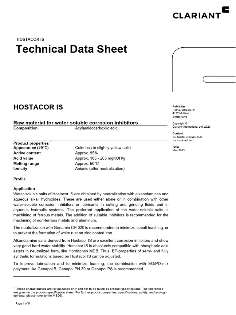 TDS - Hostacor IS - IL - 052023 | PDF | Corrosion | Solubility