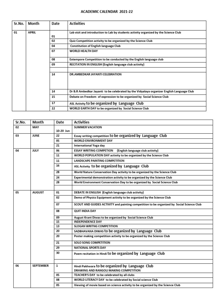 Academic Calendar 2021-22 | PDF