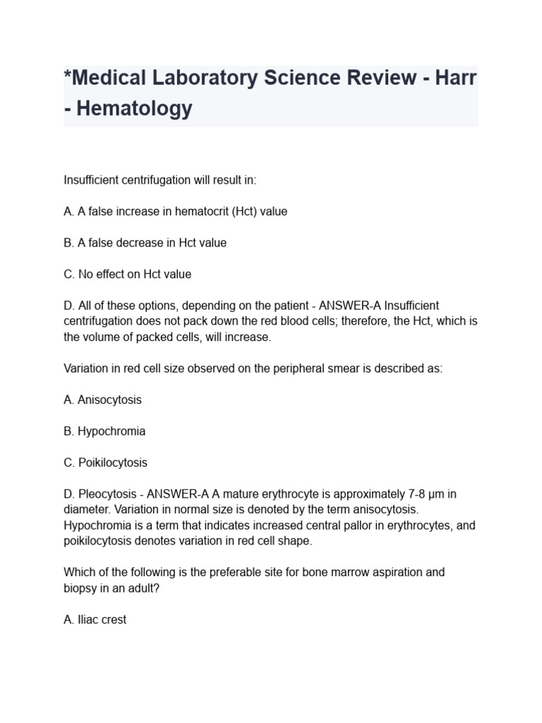 Medical Laboratory Science Review - Harr - Hematology | Download Free ...