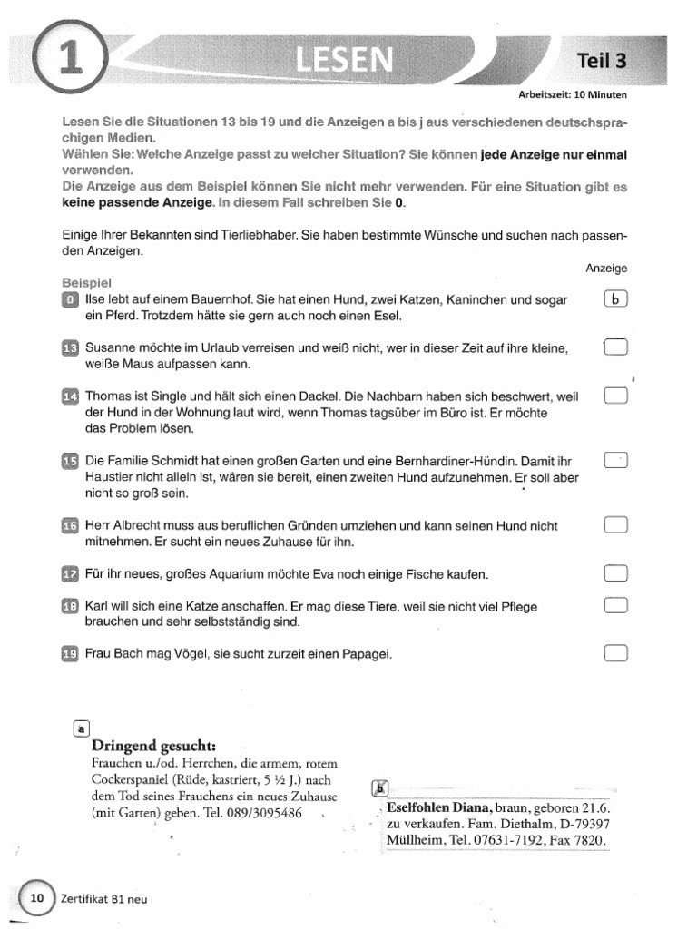 Telc B1 - Lesen Teil 3 | PDF