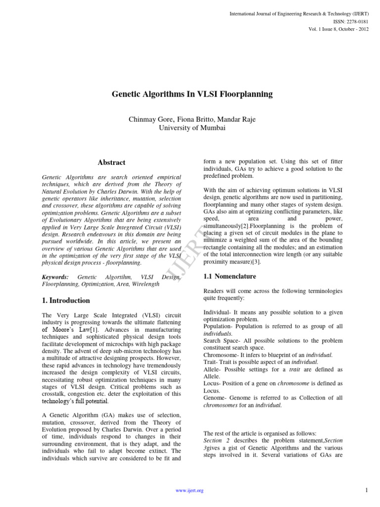 Genetic Algorithms In Vlsi Floorplanning Ijertv1is8662 Pdf Genetic Algorithm Natural Selection